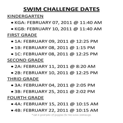Swim Challenge Dates 2011 | PDF | Swimming | Sports
