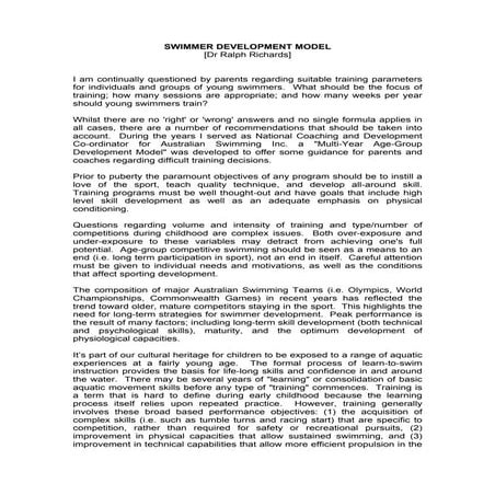 Swimmer development model | PDF