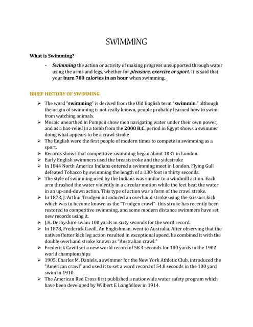 Physical education swimming | DOCX