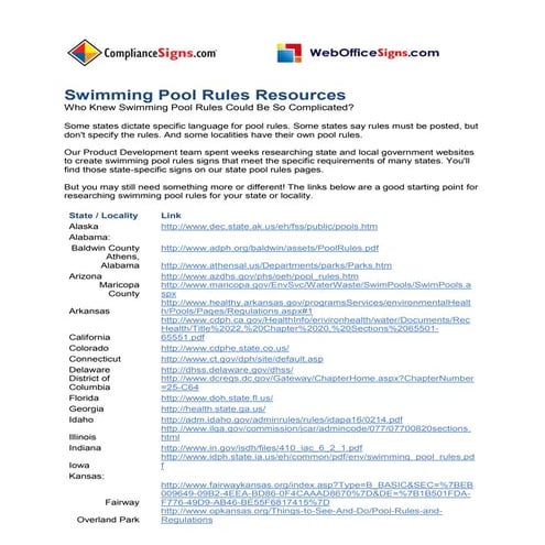 Swimming Pool & Spa Rules Resources | PDF
