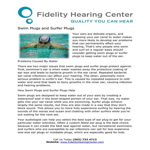 Swim plugs and surfer plugs | PDF