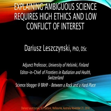 Leszczynski Swinburne University of Technology lecture Nov 2016 ...