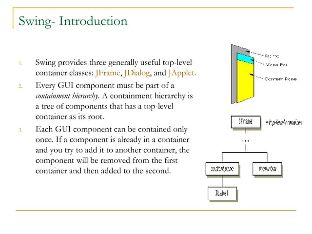 SWING USING JAVA WITH VARIOUS COMPONENTS | PPTX