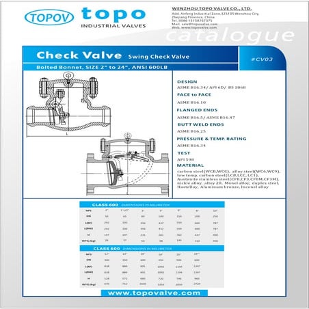Swing check valve 600 lb topo valve catalogue | PDF