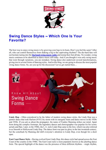 Swing dance power point presentation G9-Quarter 2 | PDF | Jazz | Music