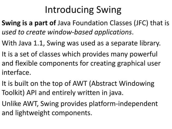 Swings In Java To Develop Applications In Java Ppt 4071