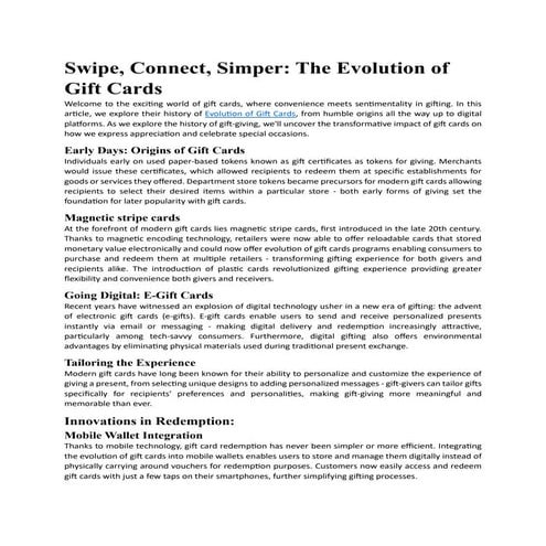Swipe, Connect, Simper: The Evolution of Gift Cards | PDF