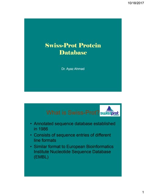 Swiss Prot Database Pptx Databases Computer Software And Applications