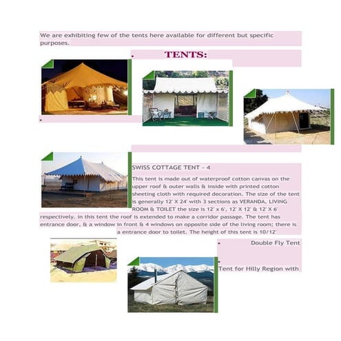 Swiss Cottage Tents, Double Fly Tents & Hilly Region Tents | DOCX