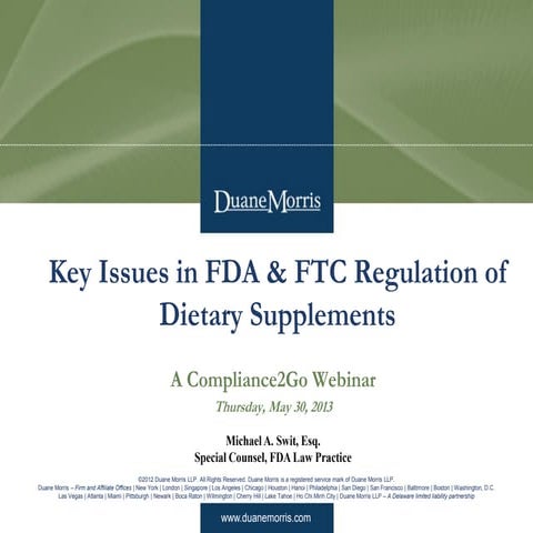 Key Issues in FDA & FTC Regulation of Dietary Supplements | PDF