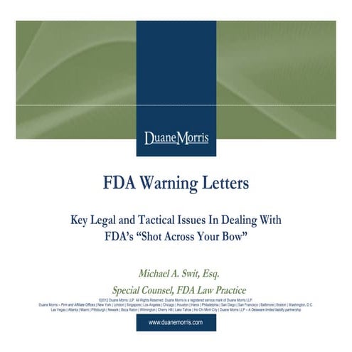 FDA Warning Letters: Key Legal and Tactical Issues in Dealing with FDA ...