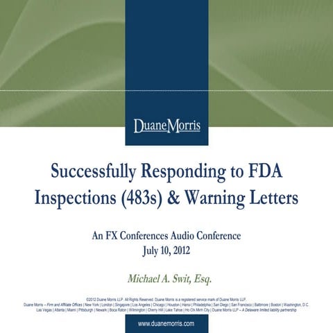 Successfully Responding to FDA Inspections (483s) & Warning Letters ...