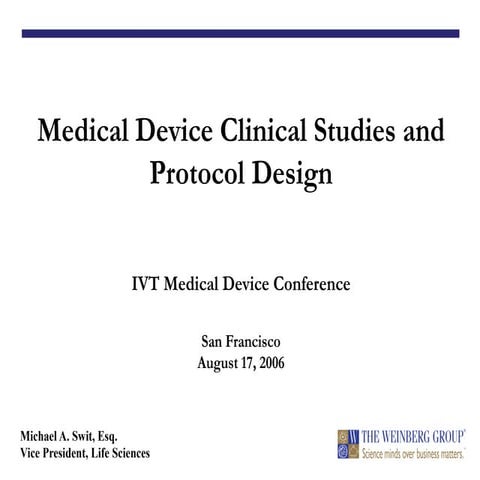 Medical Device Clinical Studies and Protocol Design | PDF