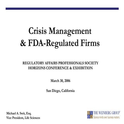Crisis Management & FDA-Regulated Firms | PDF