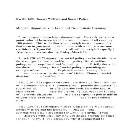 SWOK 600 Social Welfare and Social PolicyMidterm Opportuni.docx