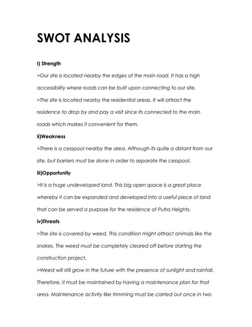 SPP Site 1 - SWOT Analysis | PPT