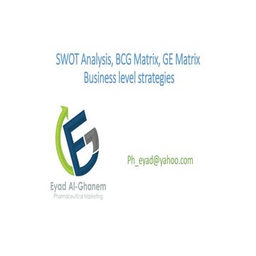 SWOT Analysis, BCG Matrix, GE Matrix , Business level strategies | PPTX