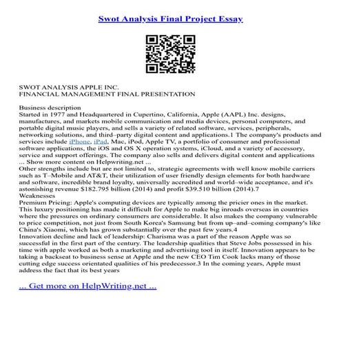Swot Analysis Final Project Essay | PDF