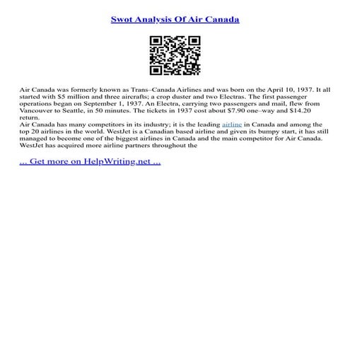 Swot Analysis Of Air Canada | PDF