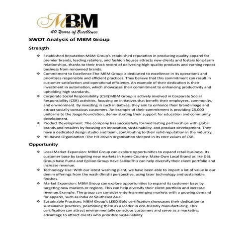 SWOT Analysis of MBM Group | DOCX