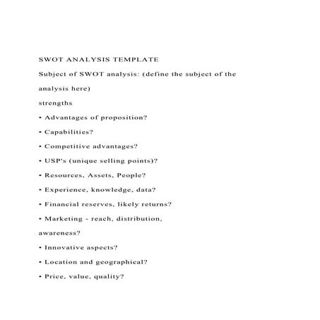 SWOT ANALYSIS TEMPLATESubject of SWOT analysis (define th.docx
