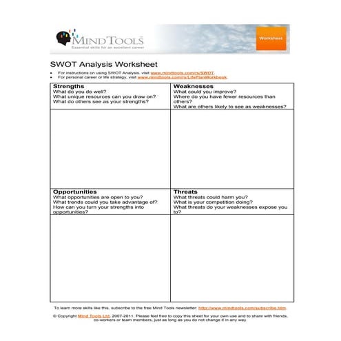 Swot analysis worksheet | PDF
