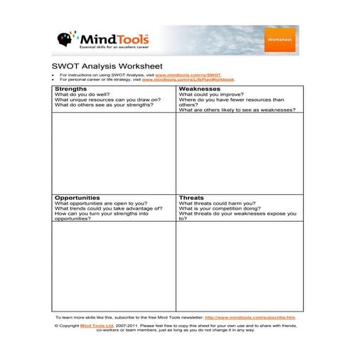 Swot analysis worksheet | PDF