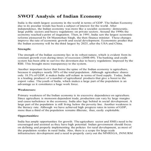Swot Analysis of indian economy | DOCX