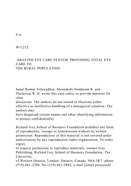Case study analysis arvind eye care | PPTX | Eye and Vision Conditions ...