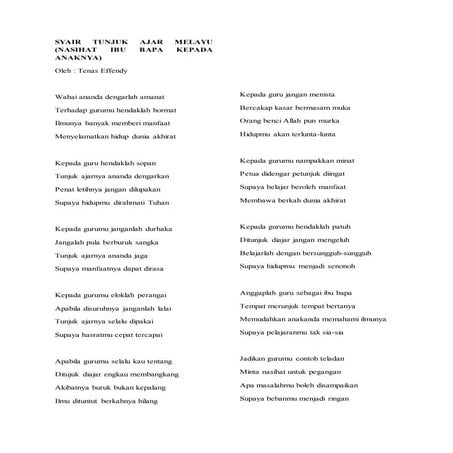 Syair tunjuk ajar melayu | DOCX