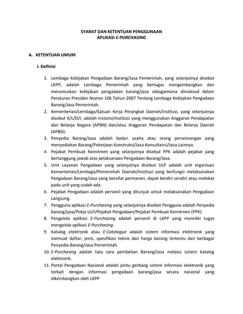 Syarat dan ketentuan penggunaan aplikasi e purchasing | PDF Syarat dan ketentuan penggunaan aplikasi e purchasing | PDF