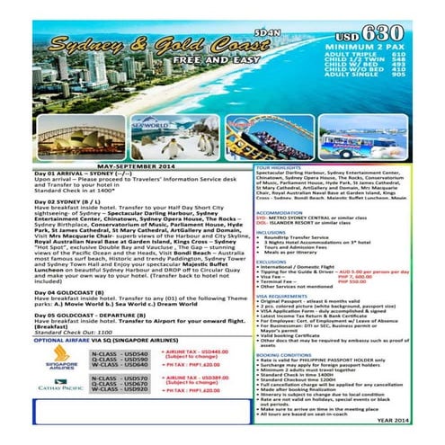 Sydney & Gold Coast Free and Easy 5D4N | DOCX