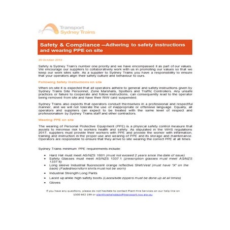 Sydney trains safety communications ppe | PDF