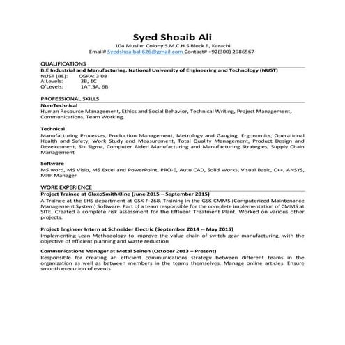 Resume - Syed Shoaib Ali | PDF | Business | Business and Finance