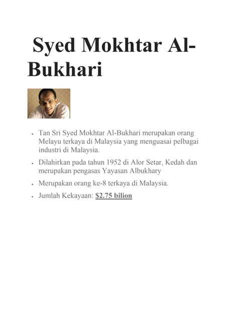 Famous Personality - Syed Mokhtar Al-Bukhary | PPT