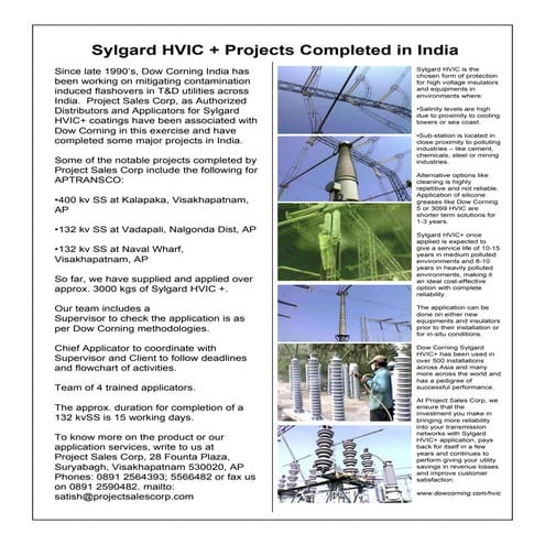 Sylgard HVIC Coating Projects Completed in India | PDF