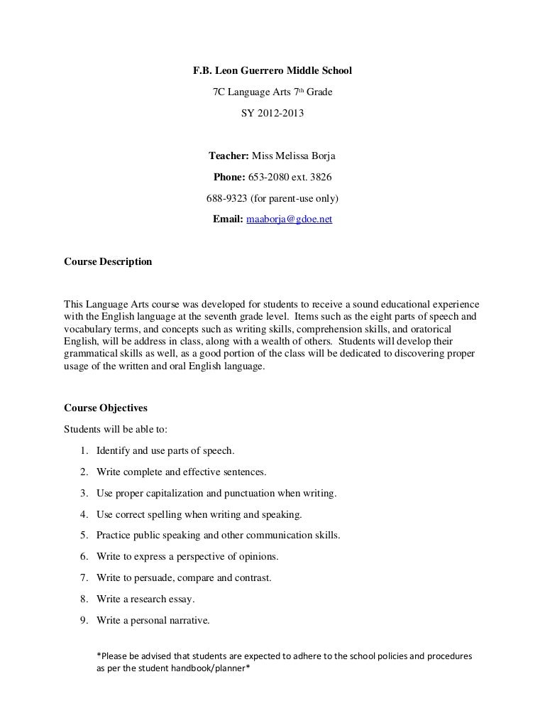 Language Arts Syllabus Language Arts Syllabus