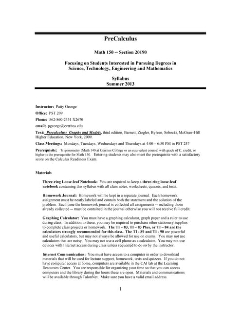 Math 1 Syllabus Math In The Modern World Docx College Education Education