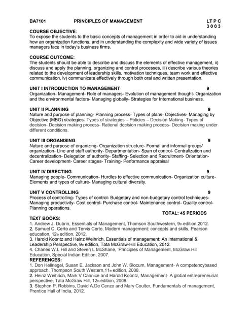 MBA Syllabus of University Of Mysore - 1st semester | PDF