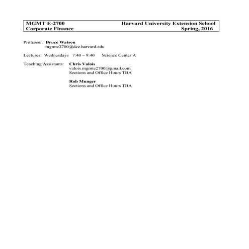 Harvard Corporate Finance Syllabus | PDF