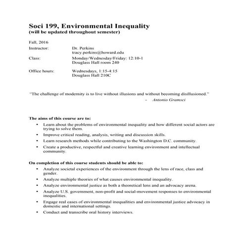 Syllabus Environmental Inequality (2016) | PDF