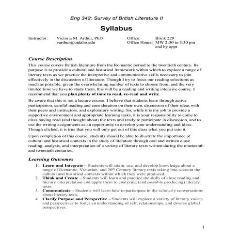 Eng 342 Syllabus | PDF | Homework and Study | Education
