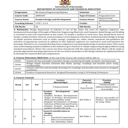 Product Design Deveploment Syllabus | PDF