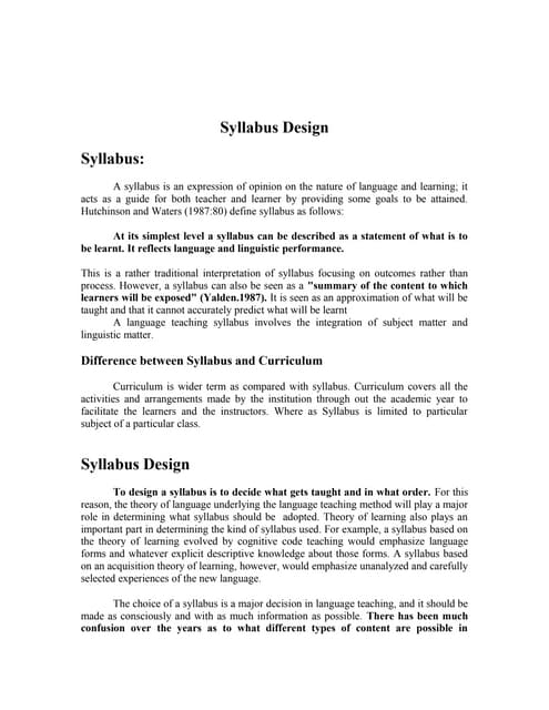 Types of Syllabus | PDF
