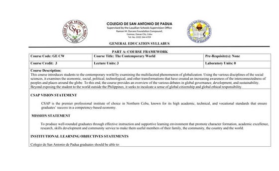 SYLLABUS-SOC-SCI-103-THE-CONTEMPORARY-WORLD-2023-1.docx | College ...