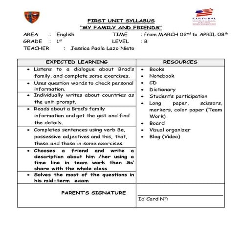 Syllabus 1st level b on line | DOCX