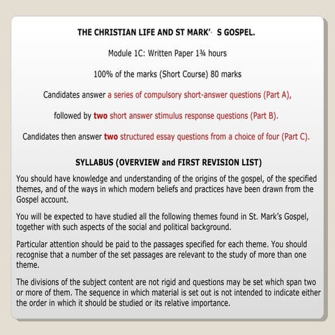 RE Syllabus And Revision List 2009 | PPT