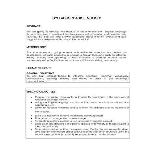 Syllabus basic ebglish | PDF