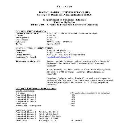 Syllabus bfin 350 fin | PDF