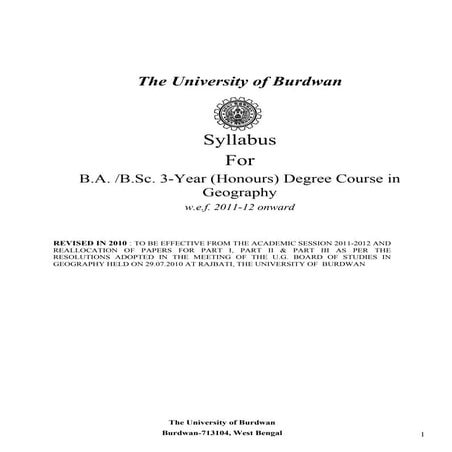 Syllabus ba/bsc geography of Burdwan University | PDF
